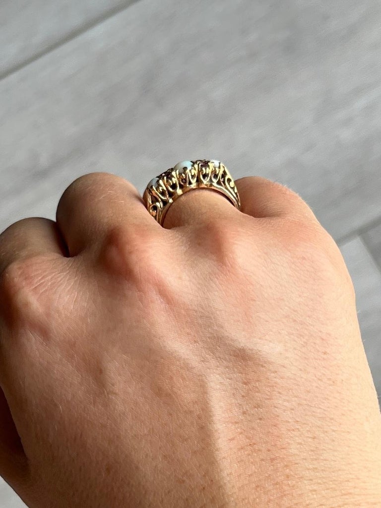 Edwardian Opal and Ruby 9 Carat Gold Ring For Sale at 1stDibs