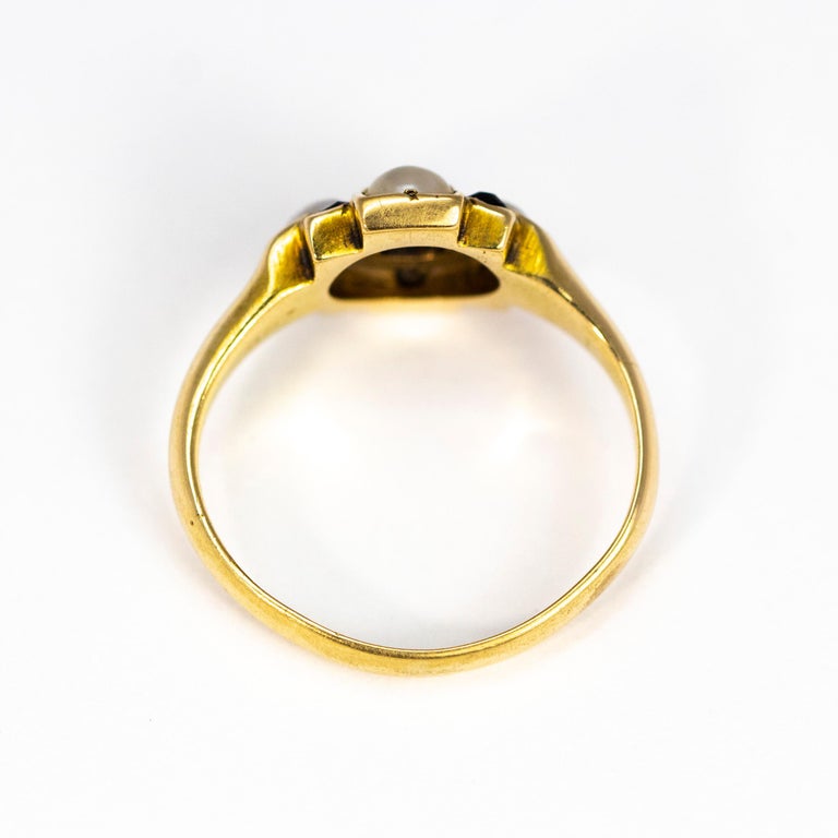 Edwardian Pearl, Diamond and Amethyst 15 Carat Gold Panel Ring at 1stDibs