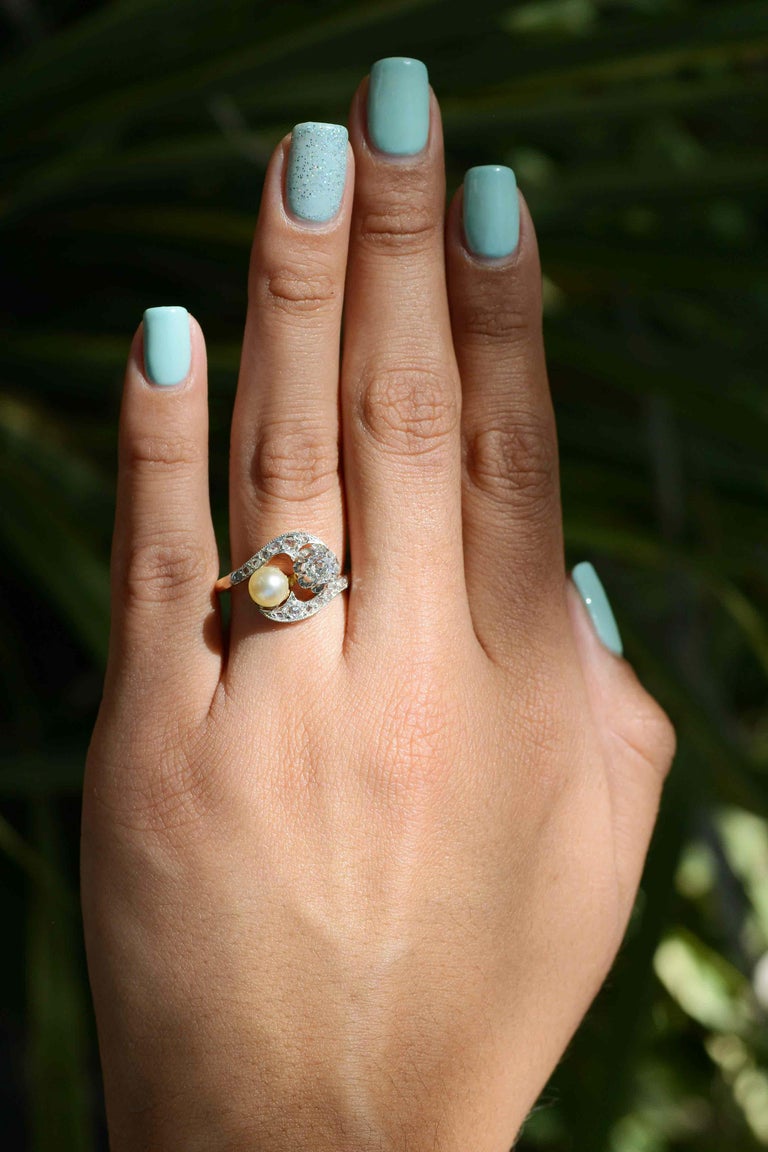 Edwardian Pearl and Diamond Toi Et Moi Antique Engagement Ring For Sale ...