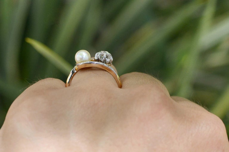 Edwardian Pearl and Diamond Toi Et Moi Antique Engagement Ring For Sale ...
