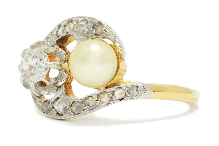 Edwardian Pearl and Diamond Toi Et Moi Antique Engagement Ring For Sale ...