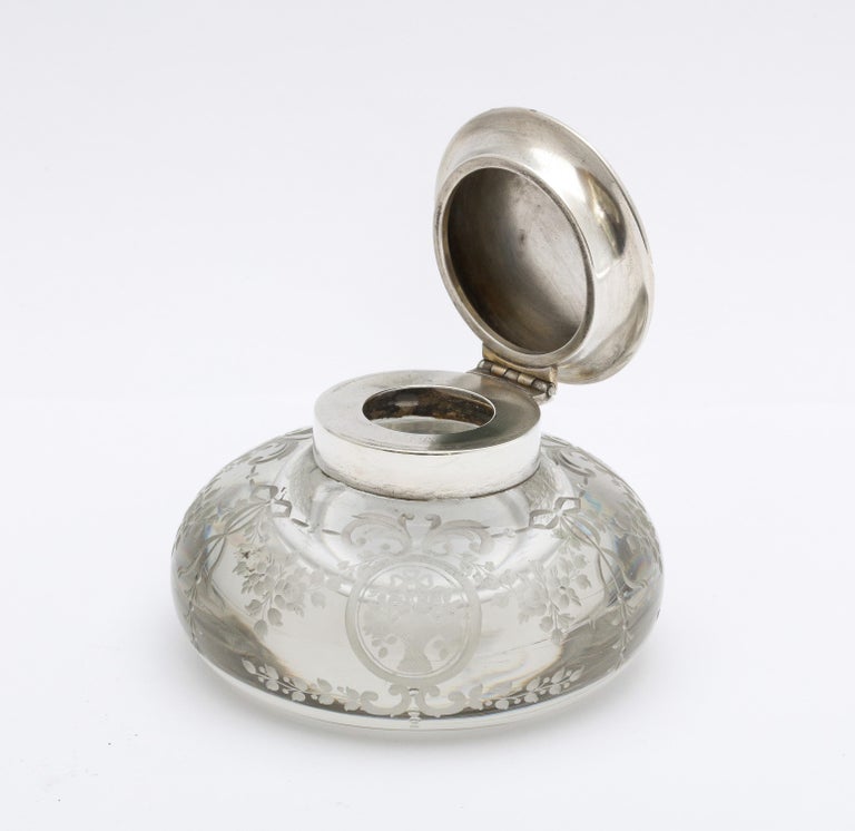 Edwardian Period Sterling Silver and Pink Enamel-Mounted Crystal ...