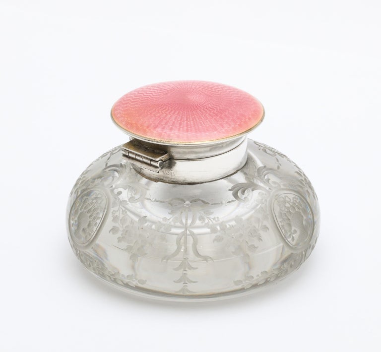 Edwardian Period Sterling Silver and Pink Enamel-Mounted Crystal ...
