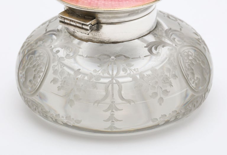 Edwardian Period Sterling Silver and Pink Enamel-Mounted Crystal ...