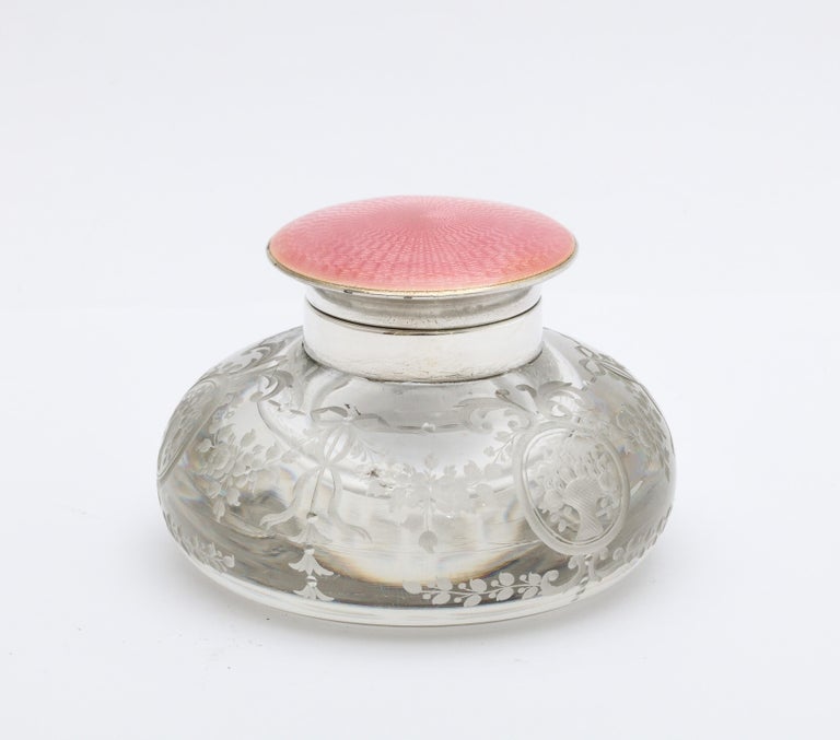 Edwardian Period Sterling Silver and Pink Enamel-Mounted Crystal ...