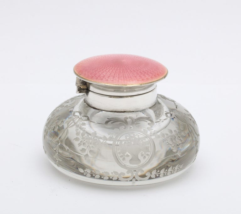 Edwardian Period Sterling Silver and Pink Enamel-Mounted Crystal ...