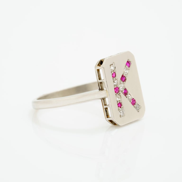 Edwardian Platinum and Ruby and Old European Cut Diamond K Initial ...