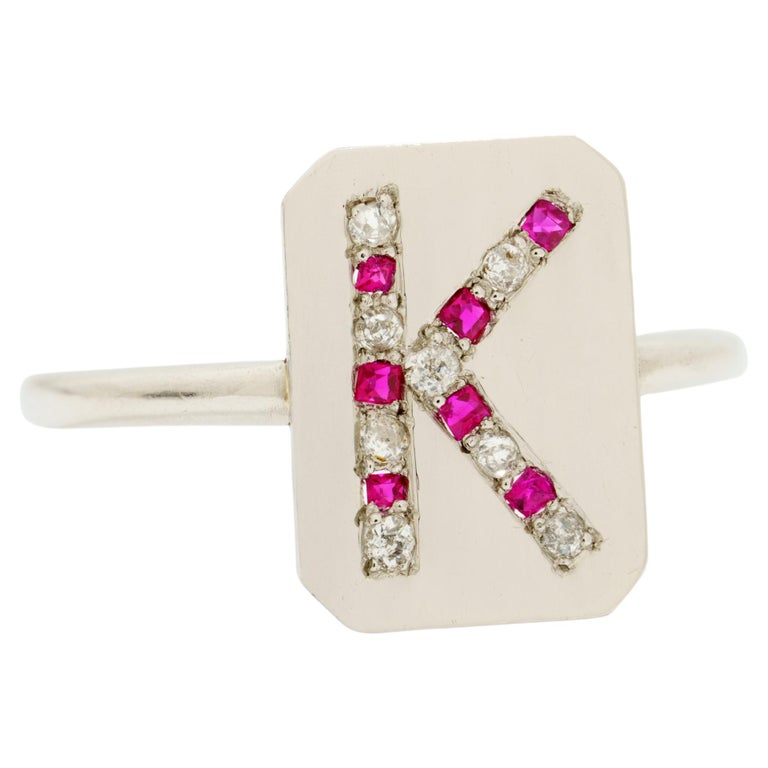 Edwardian Platinum and Ruby and Old European Cut Diamond K Initial ...
