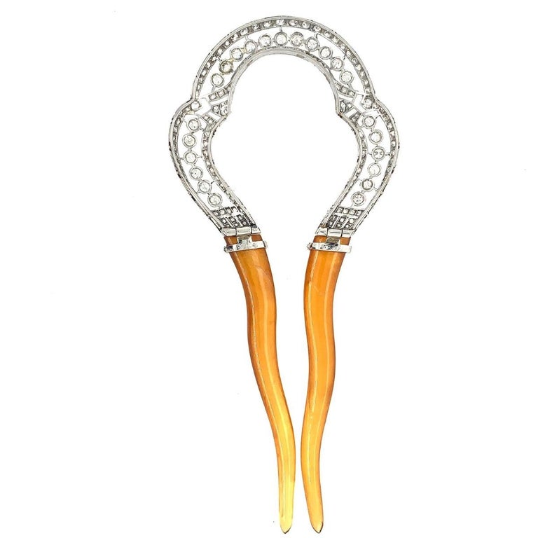 Edwardian Platinum Diamond Turtle Shell Hair Comb at 1stDibs