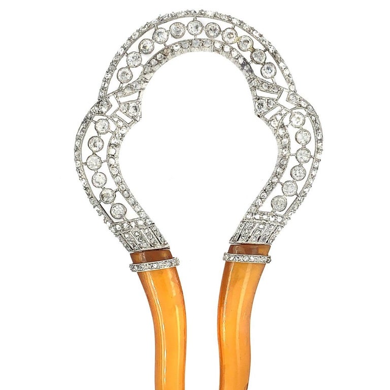 Edwardian Platinum Diamond Turtle Shell Hair Comb at 1stDibs