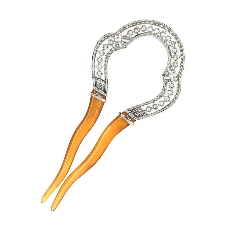 Edwardian Platinum Diamond Turtle Shell Hair Comb at 1stDibs