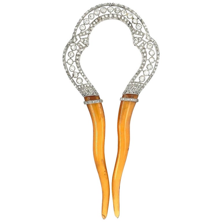 Edwardian Platinum Diamond Turtle Shell Hair Comb at 1stDibs