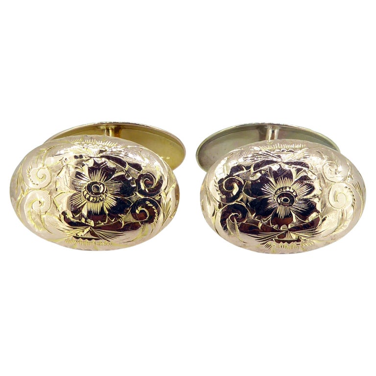 Edwardian Rose Gold Cufflinks with Hand Engraving at 1stDibs