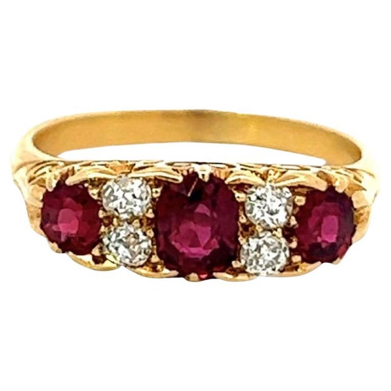 Edwardian Ruby Diamond 18k Yellow Gold Ring For Sale at 1stDibs