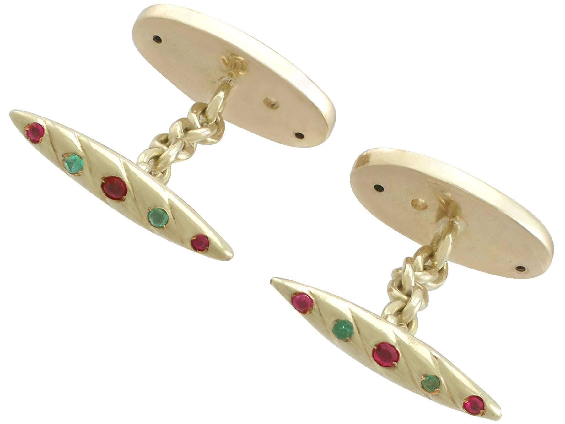 Edwardian Ruby Emerald and Diamond Yellow Gold Cufflinks For Sale at ...