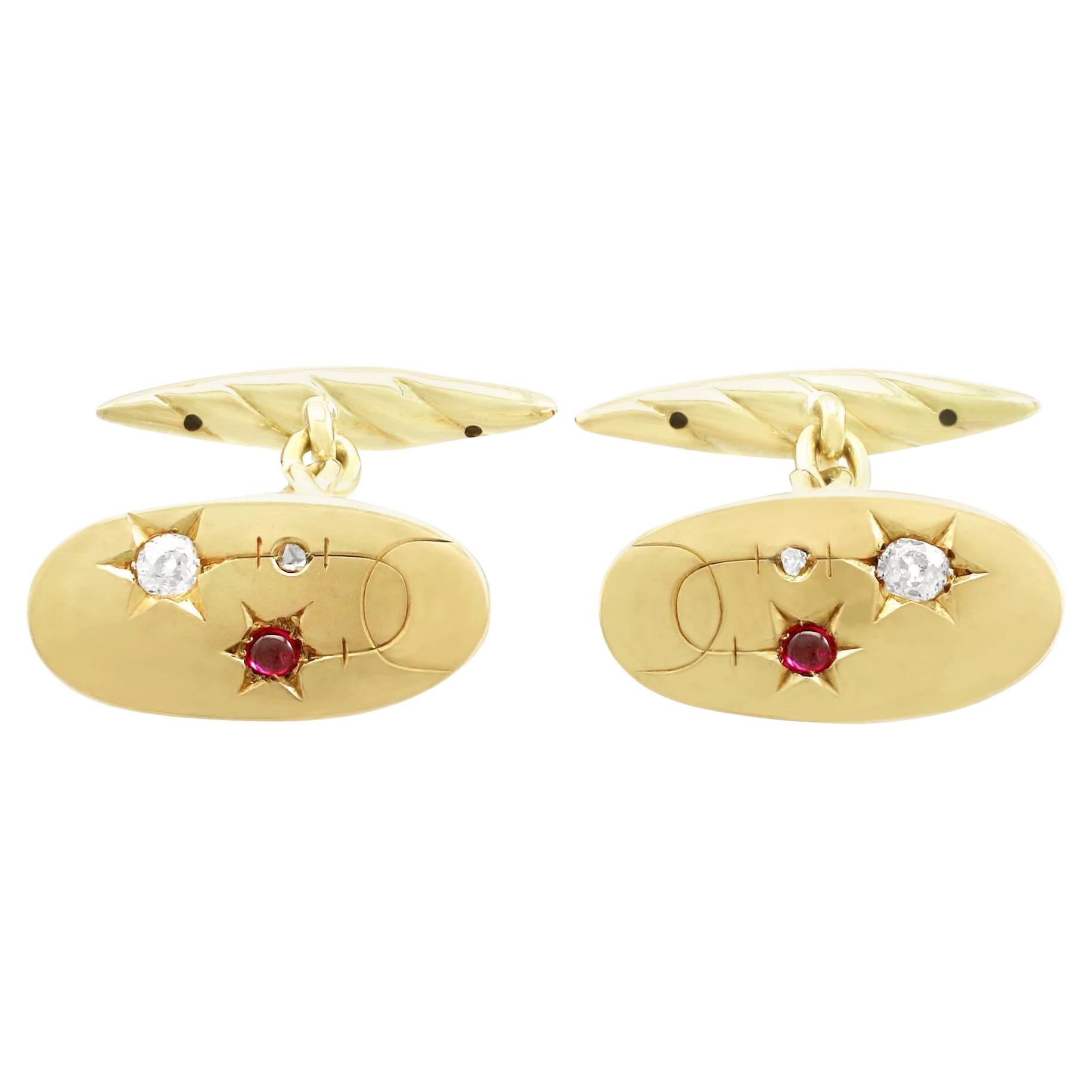 Diamond Ruby Cufflinks 18K Yellow Gold Vintage 1980s 1982 London ...