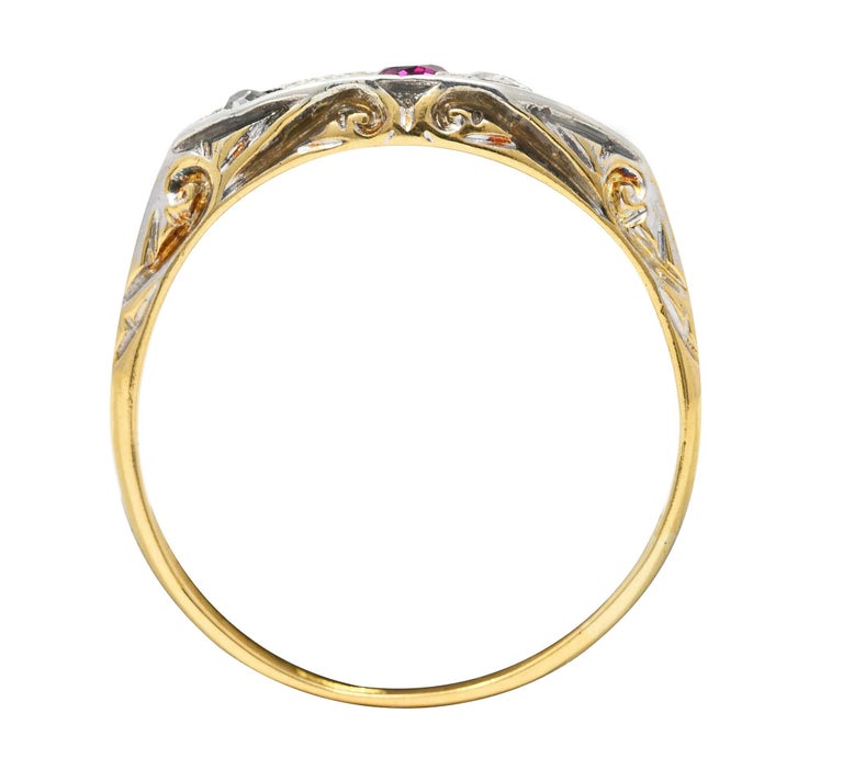 Edwardian Ruby Old European Cut Diamond Platinum-Topped 18 Karat Gold ...