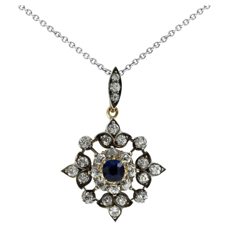 Edwardian Sapphire and Diamond Pendant Circa 1900. 9k Yellow gold and ...