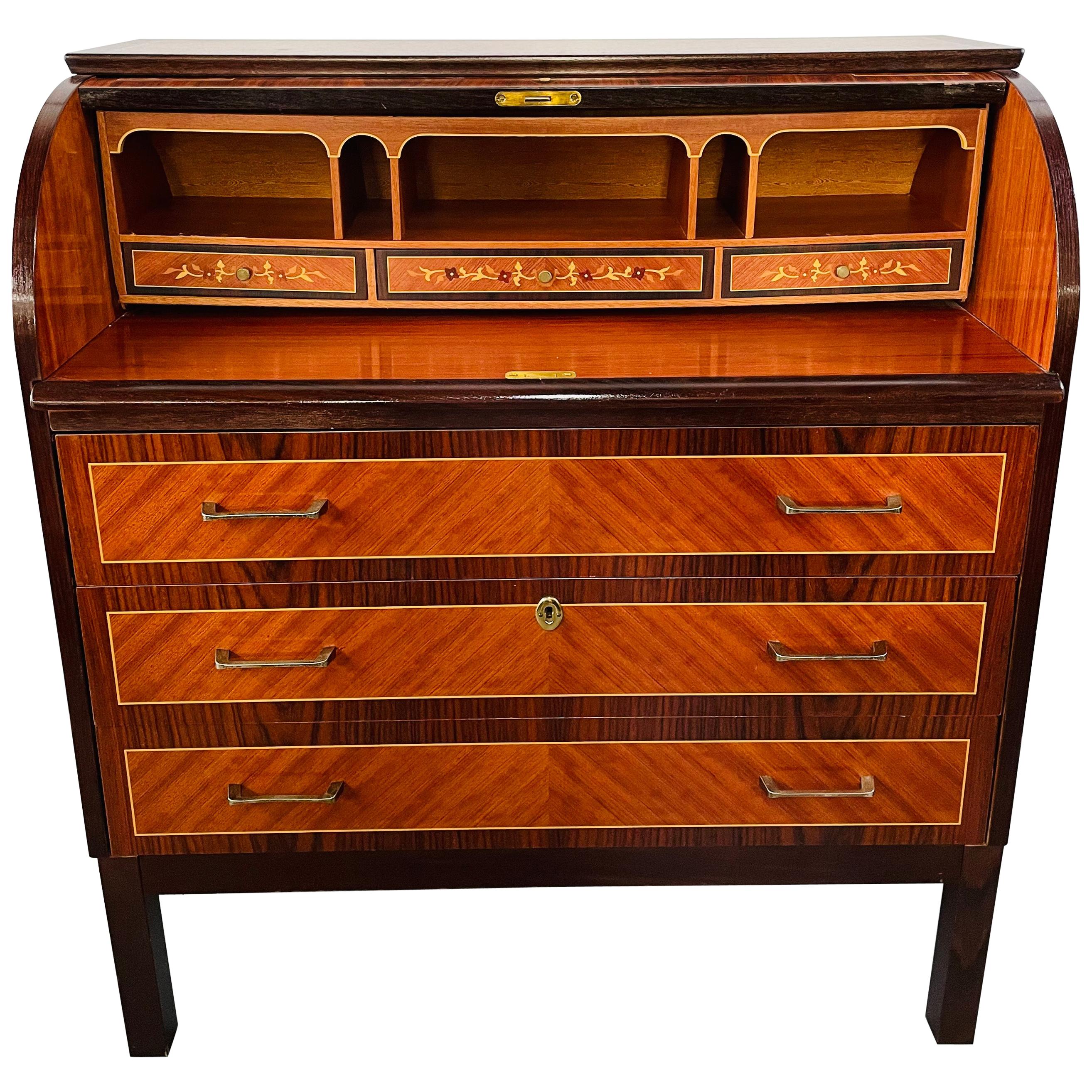Edwardian Sheraton Revival Style Flame Mahogany Cylinder Desk or ...