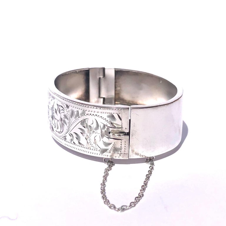 Edwardian Silver Engraved Bangle at 1stDibs