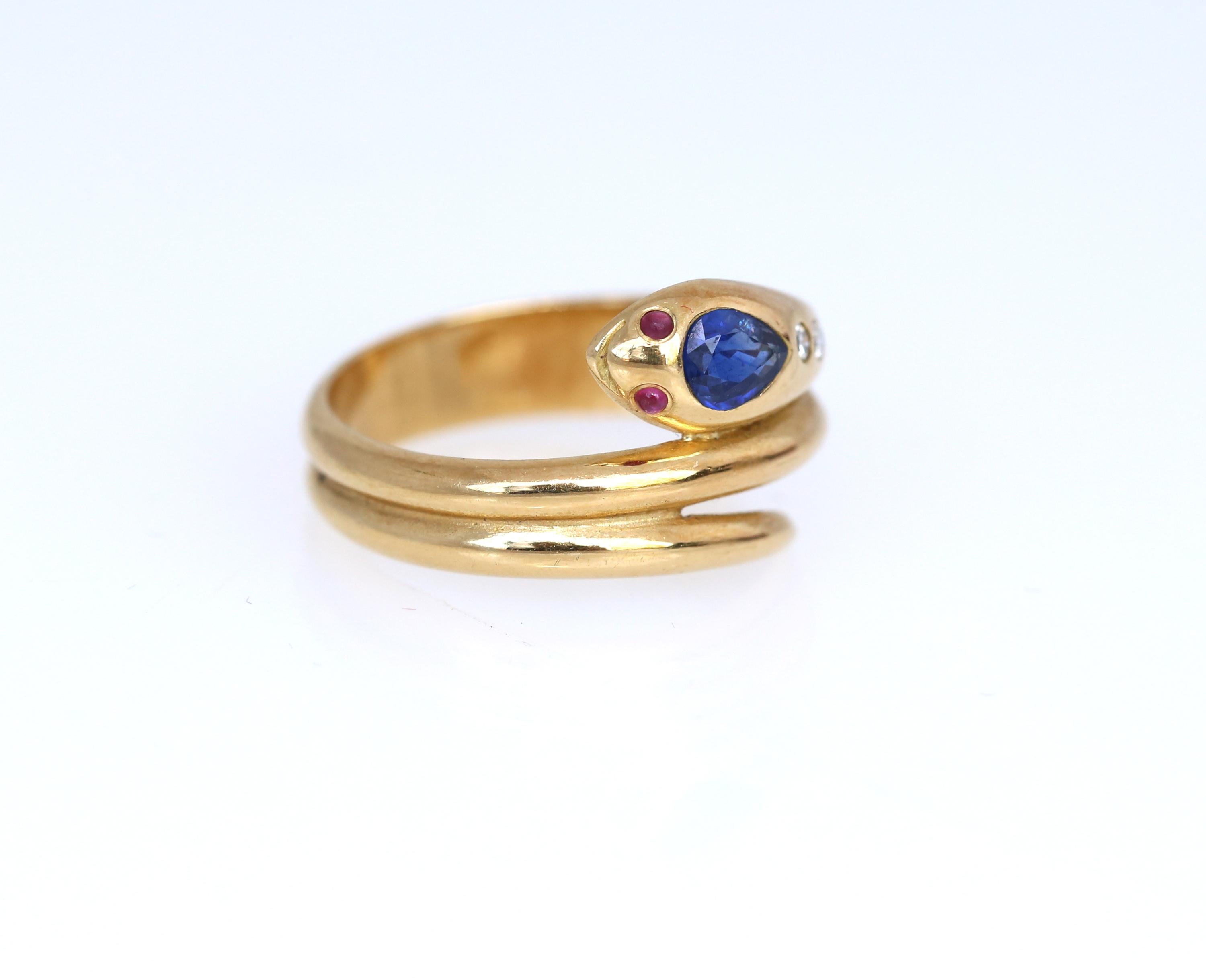 Edwardian Snake Ring 18K Yellow Gold Sapphire Ruby Diamonds, 1905 For ...