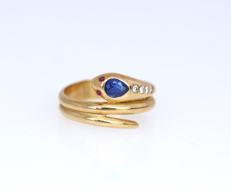 Edwardian Snake Ring 18K Yellow Gold Sapphire Ruby Diamonds, 1905 For ...