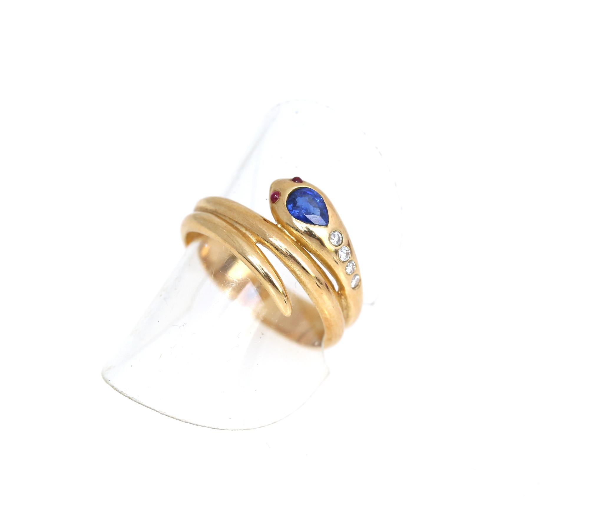 Edwardian Snake Ring 18K Yellow Gold Sapphire Ruby Diamonds, 1905 For ...