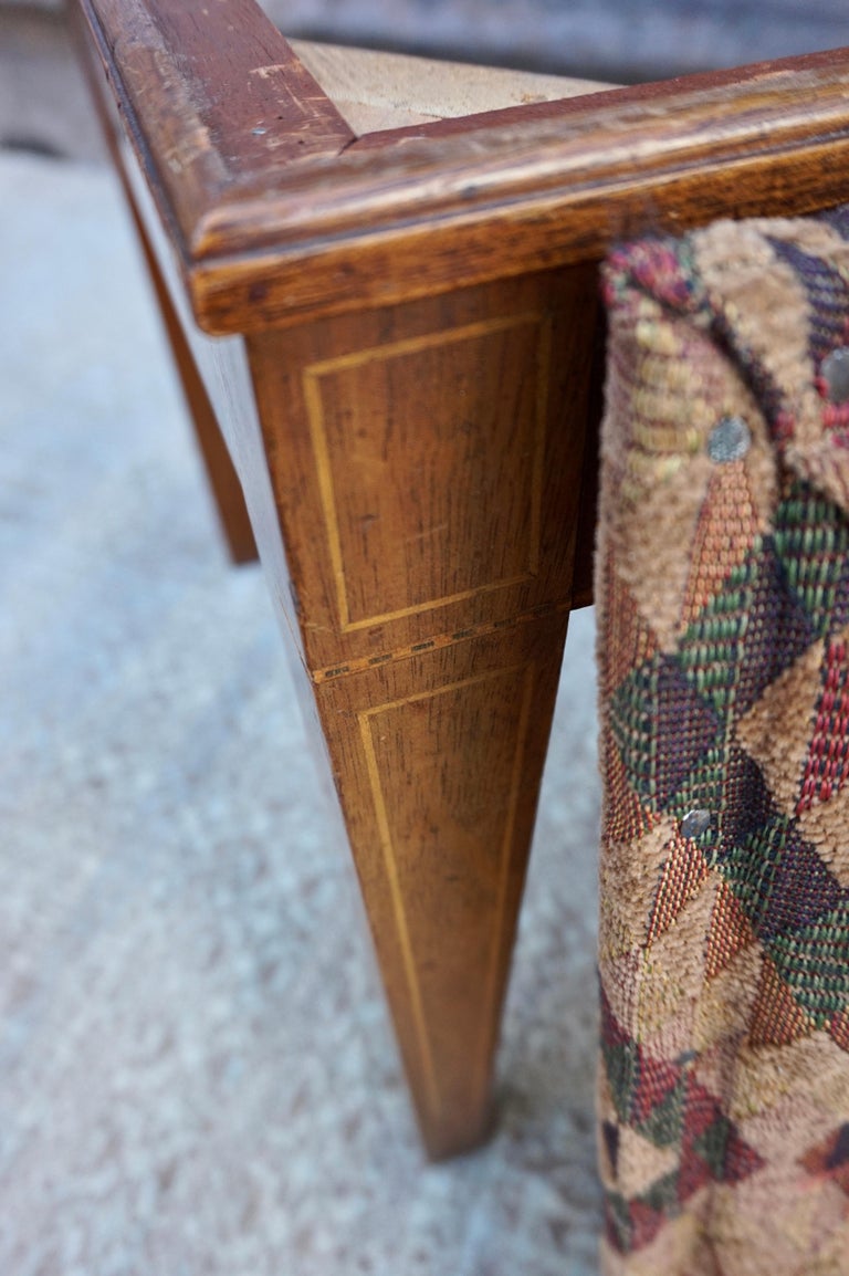Edwardian Solid Small Foyer Bench With Satinwood Inlay and Chenille ...