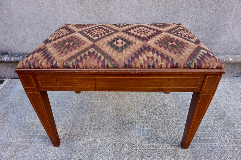 Edwardian Solid Small Foyer Bench With Satinwood Inlay and Chenille ...