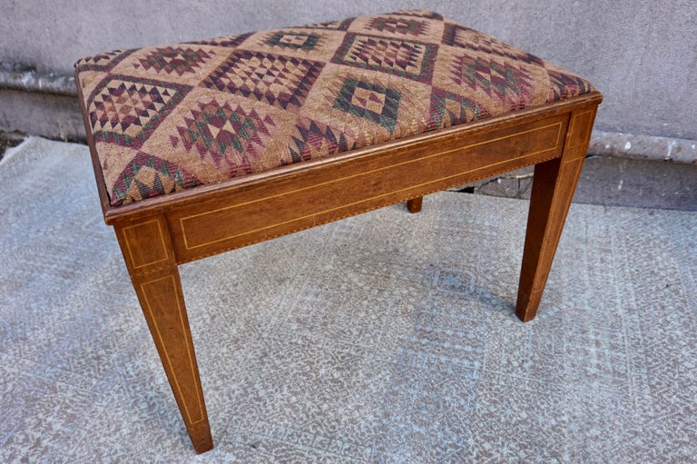 Edwardian Solid Small Foyer Bench With Satinwood Inlay and Chenille ...