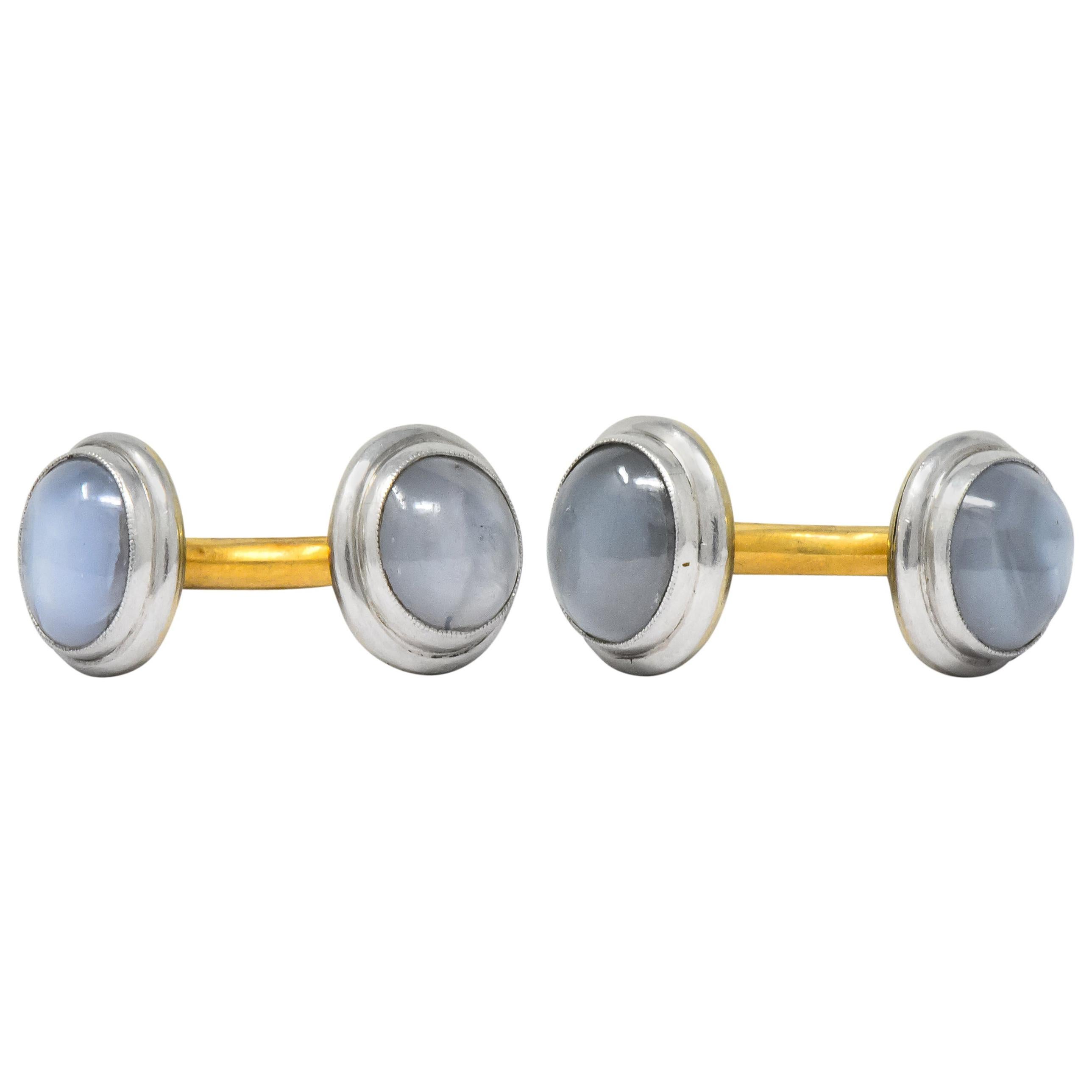 Edwardian Star Sapphire Platinum-Topped 14 Karat Gold Men's Cufflinks ...