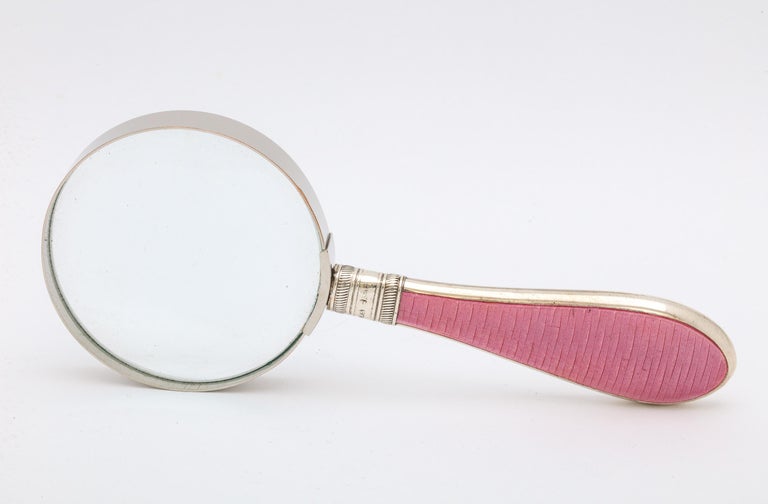 Edwardian Sterling Silver and Deep Pink Enamel-Mounted Magnifying Glass ...