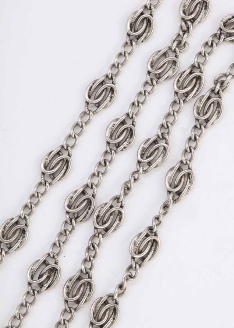 Edwardian Sterling Silver French Long Chain For Sale at 1stDibs