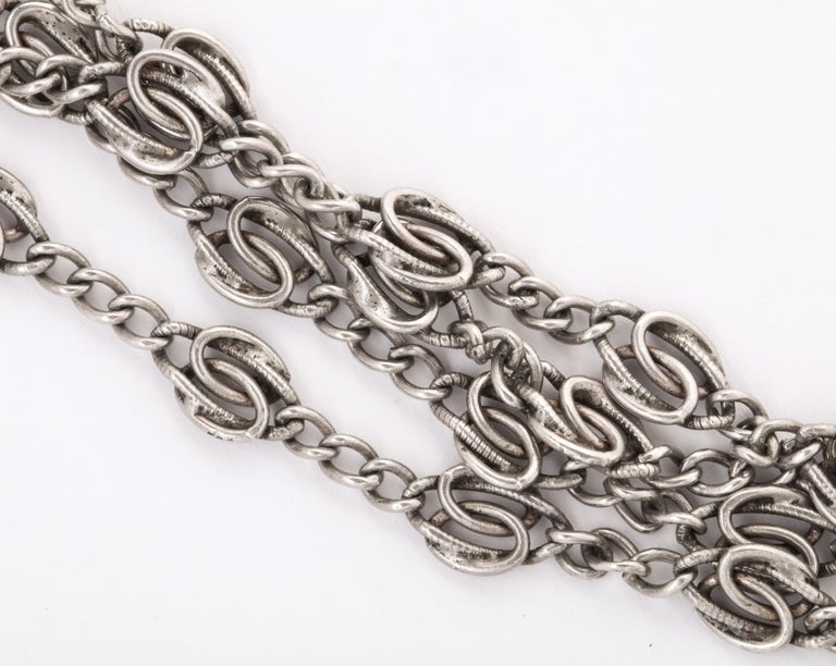 Edwardian Sterling Silver French Long Chain For Sale at 1stDibs