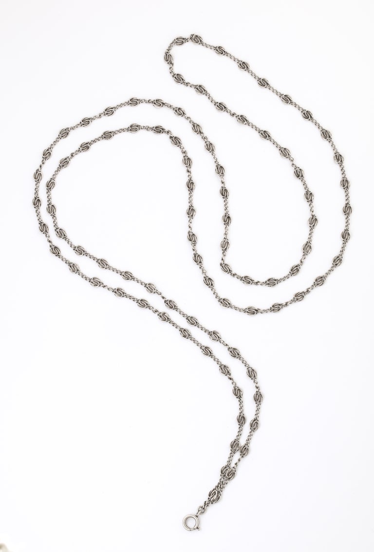 Edwardian Sterling Silver French Long Chain For Sale at 1stDibs