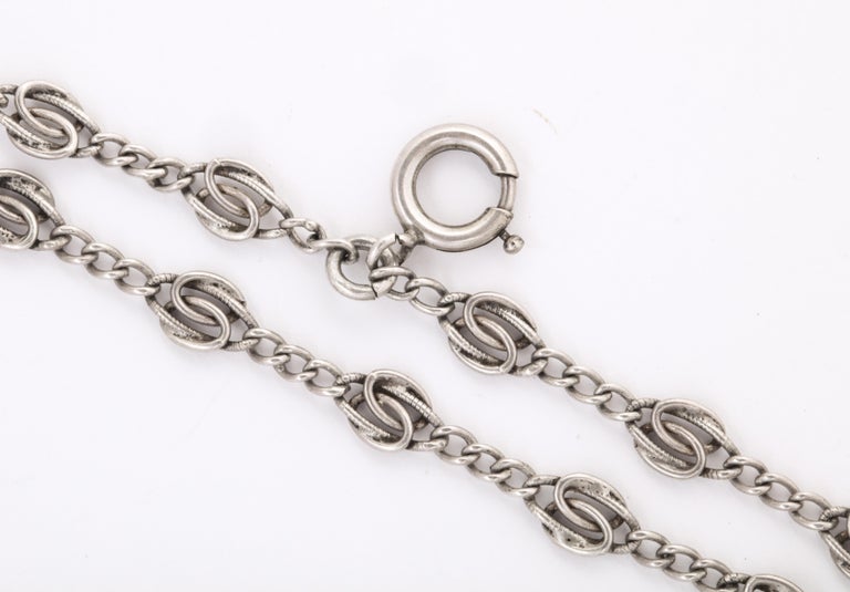 Edwardian Sterling Silver French Long Chain For Sale at 1stDibs