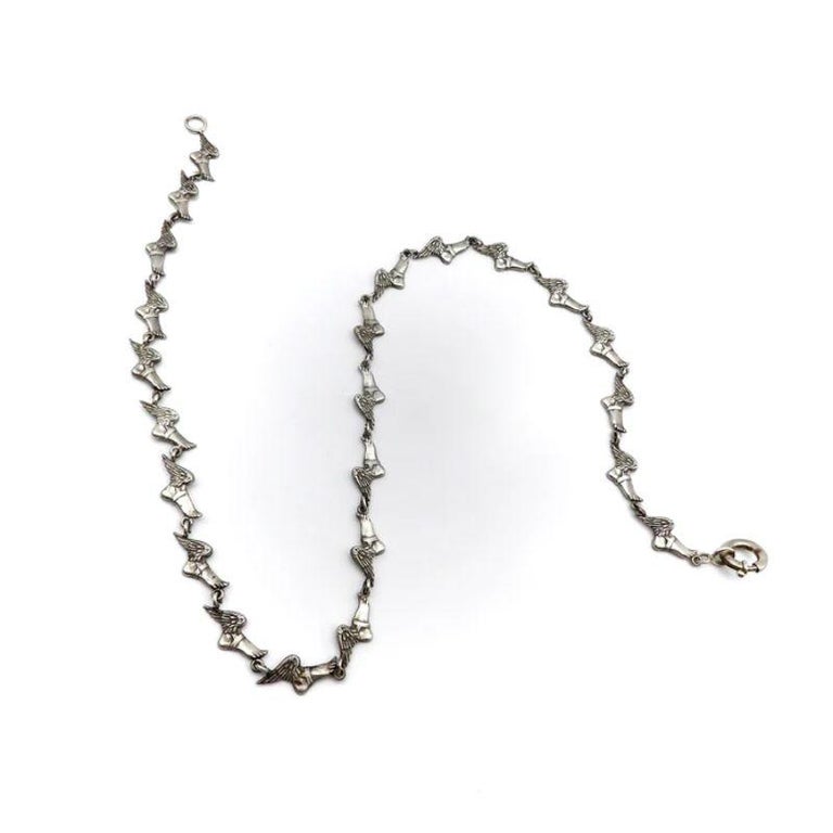 Edwardian Sterling Silver Hermes Winged Foot Necklace For Sale at 1stDibs