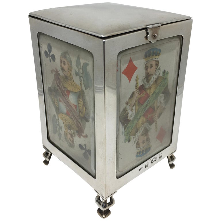 Edwardian Sterling Silver Upright Playing Card Box For Sale at 1stDibs