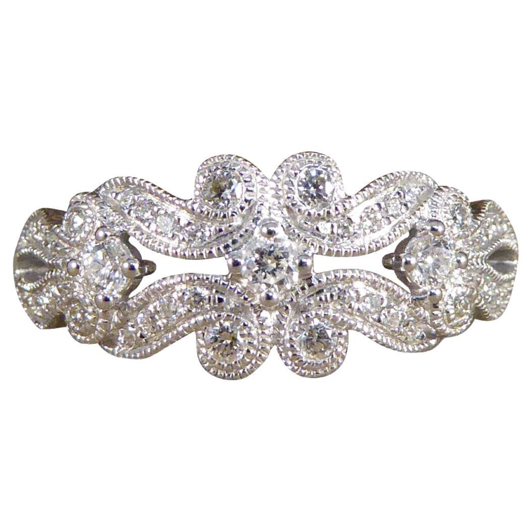 Antique Edwardian Diamond Ring, Scroll Carved Gallery, 18 Carat Gold ...