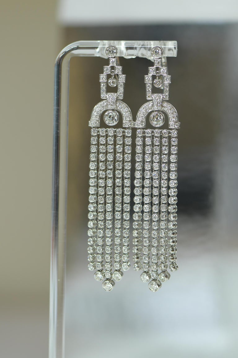 Edwardian Style Long Diamond Tassel Earrings For Sale at 1stDibs
