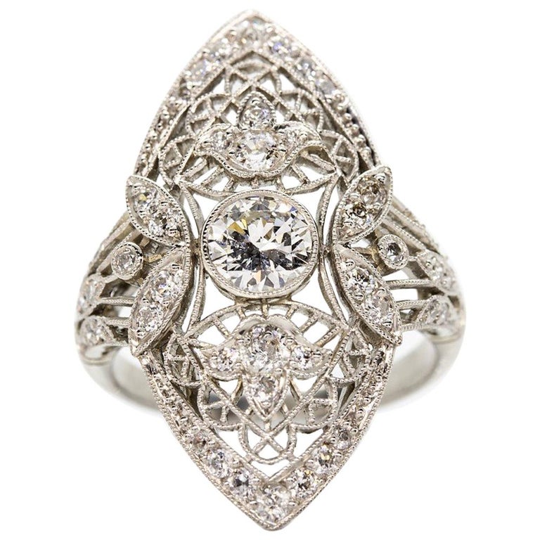 Edwardian Style Platinum Diamonds Ring For Sale at 1stDibs