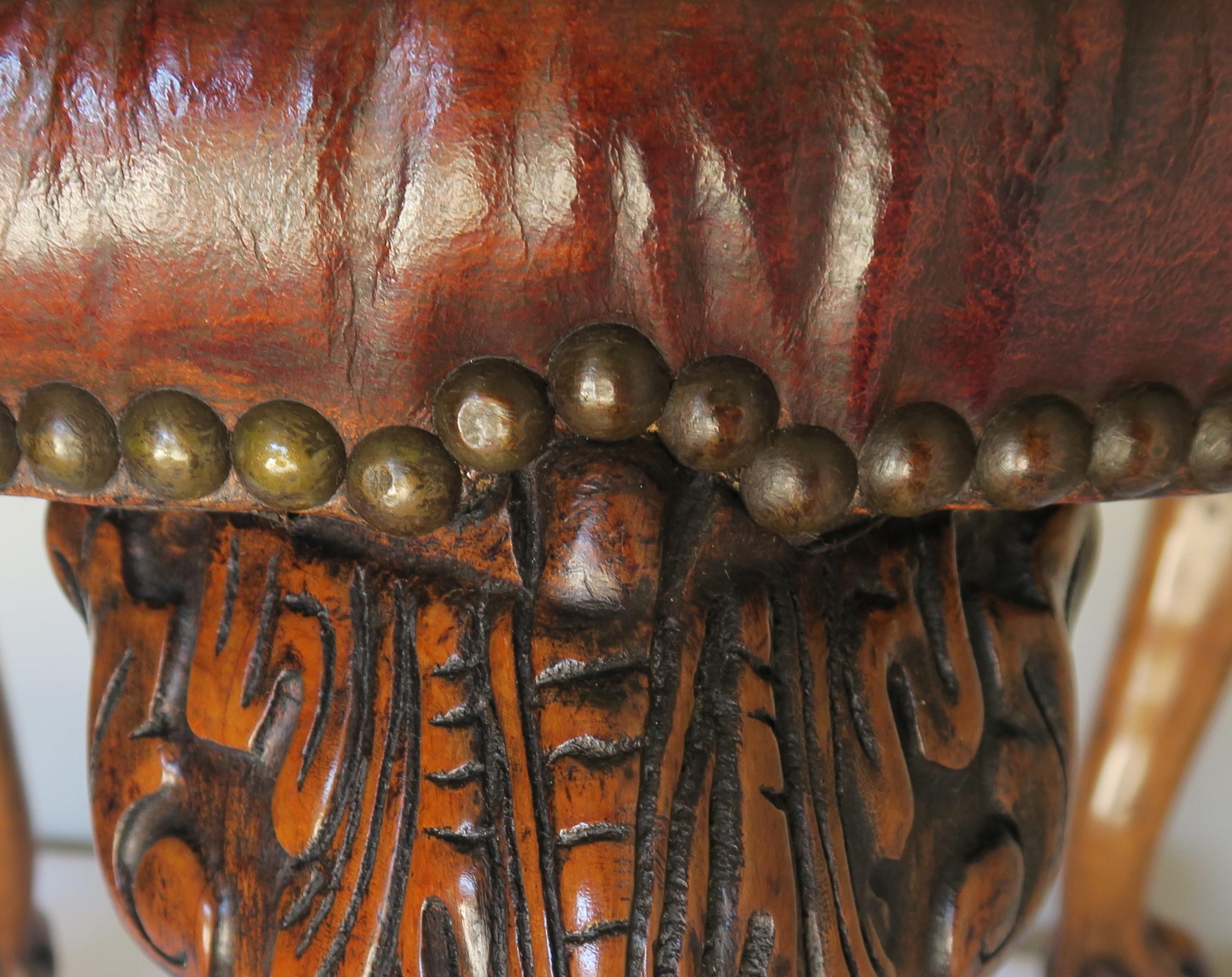 Edwardian Style Round Leather Bench with Ball and Claw Feet at 1stDibs