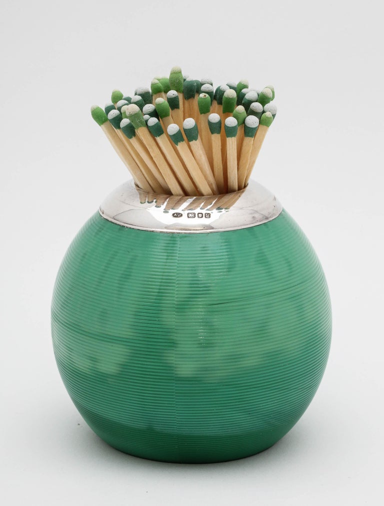 Edwardian Style Sterling Silver-Mounted Green Threaded Glass Match ...