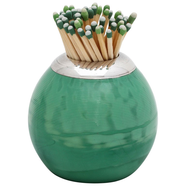 Edwardian Style Sterling Silver-Mounted Green Threaded Glass Match ...