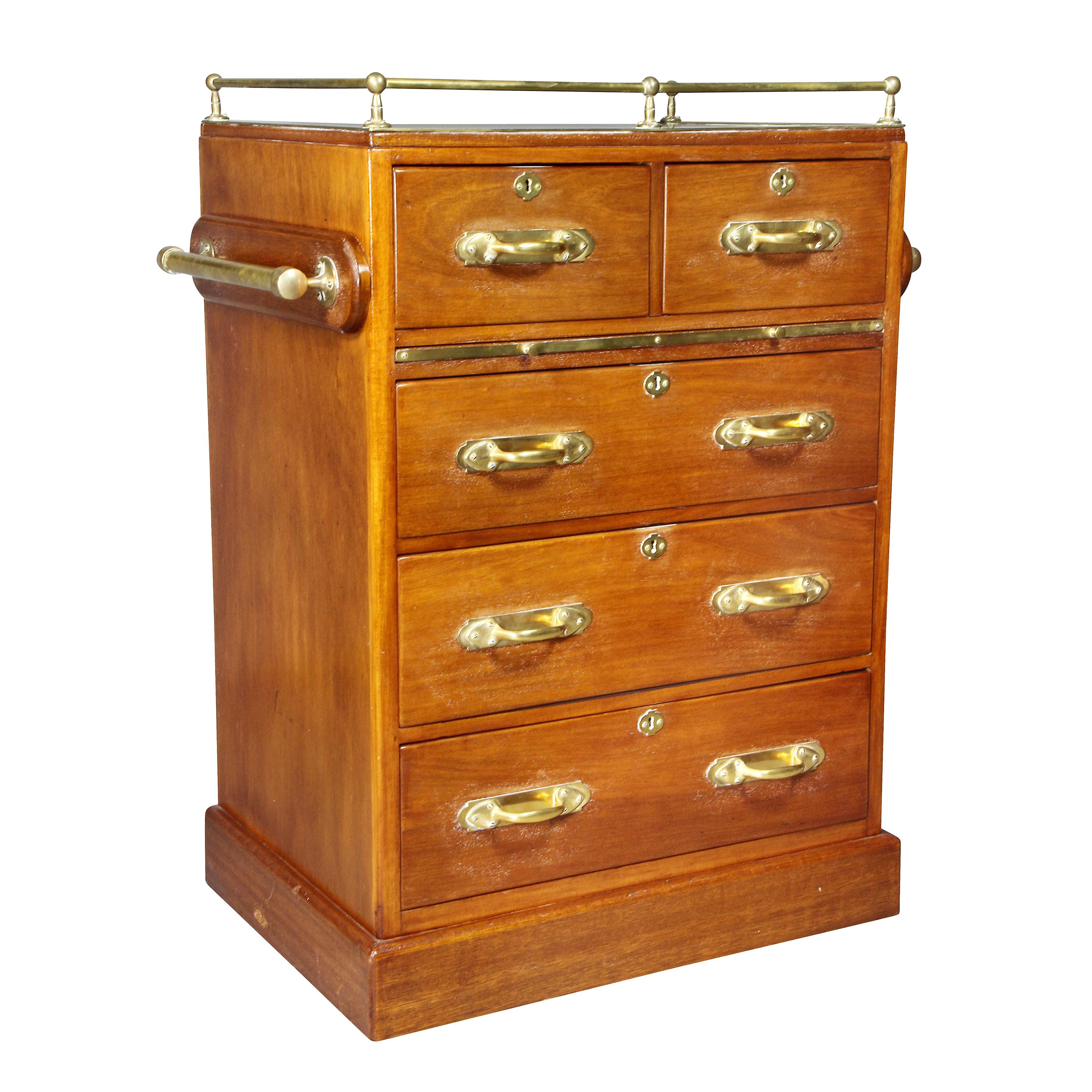 Edwardian Teakwood and Brass Mounted Ships Chest of Drawers at 1stDibs