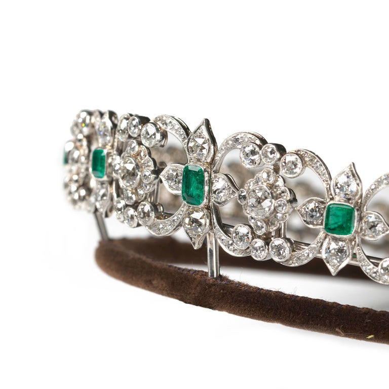 Edwardian Tiara Necklace and Bracelets with Emerald, Diamond and ...