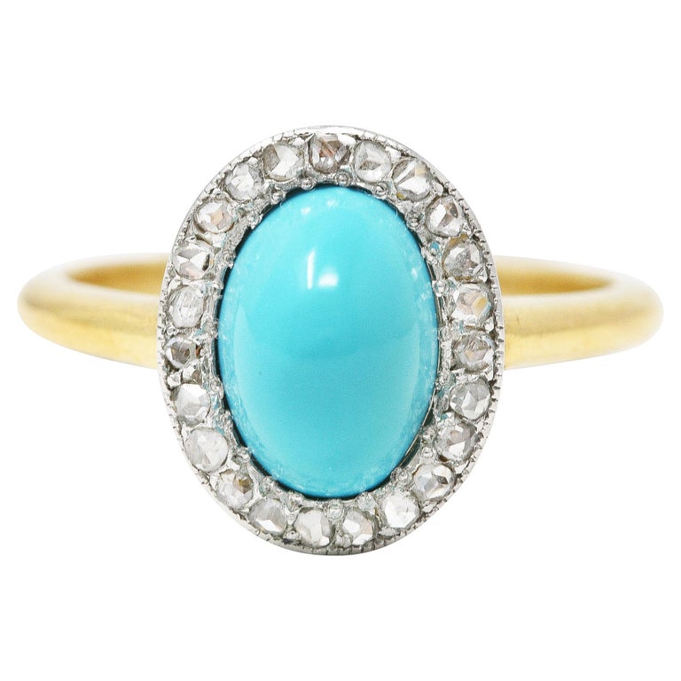 Edwardian Turquoise Cabochon Diamond Platinum-Topped 18 Karat Yellow ...
