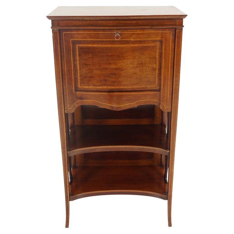Edwardian Walnut Inlaid Ladies Writing Drop Front Desk, Scotland 1910 ...
