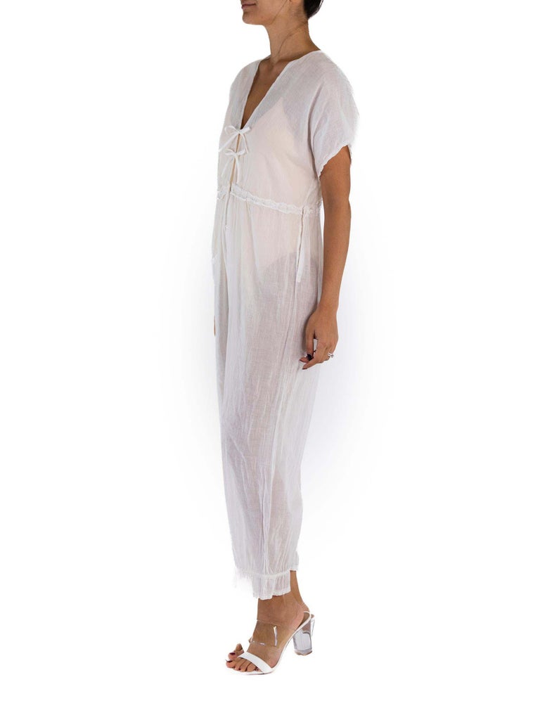 Edwardian White Bias Cut Rayon Lace Trim Negligee For Sale at 1stDibs