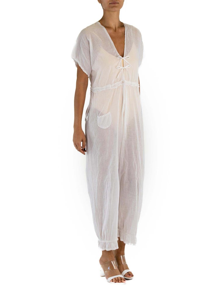 Edwardian White Bias Cut Rayon Lace Trim Negligee For Sale at 1stDibs